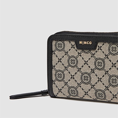 Black Light Gold Mim-Gram Medium Wallet - Wallets | Mimco