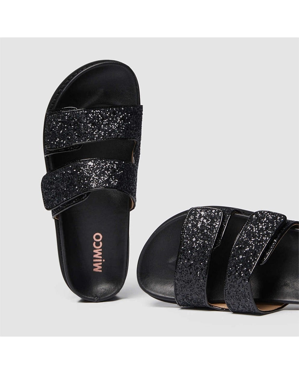 Black Glitter Harmony Slides - Shoes | Mimco
