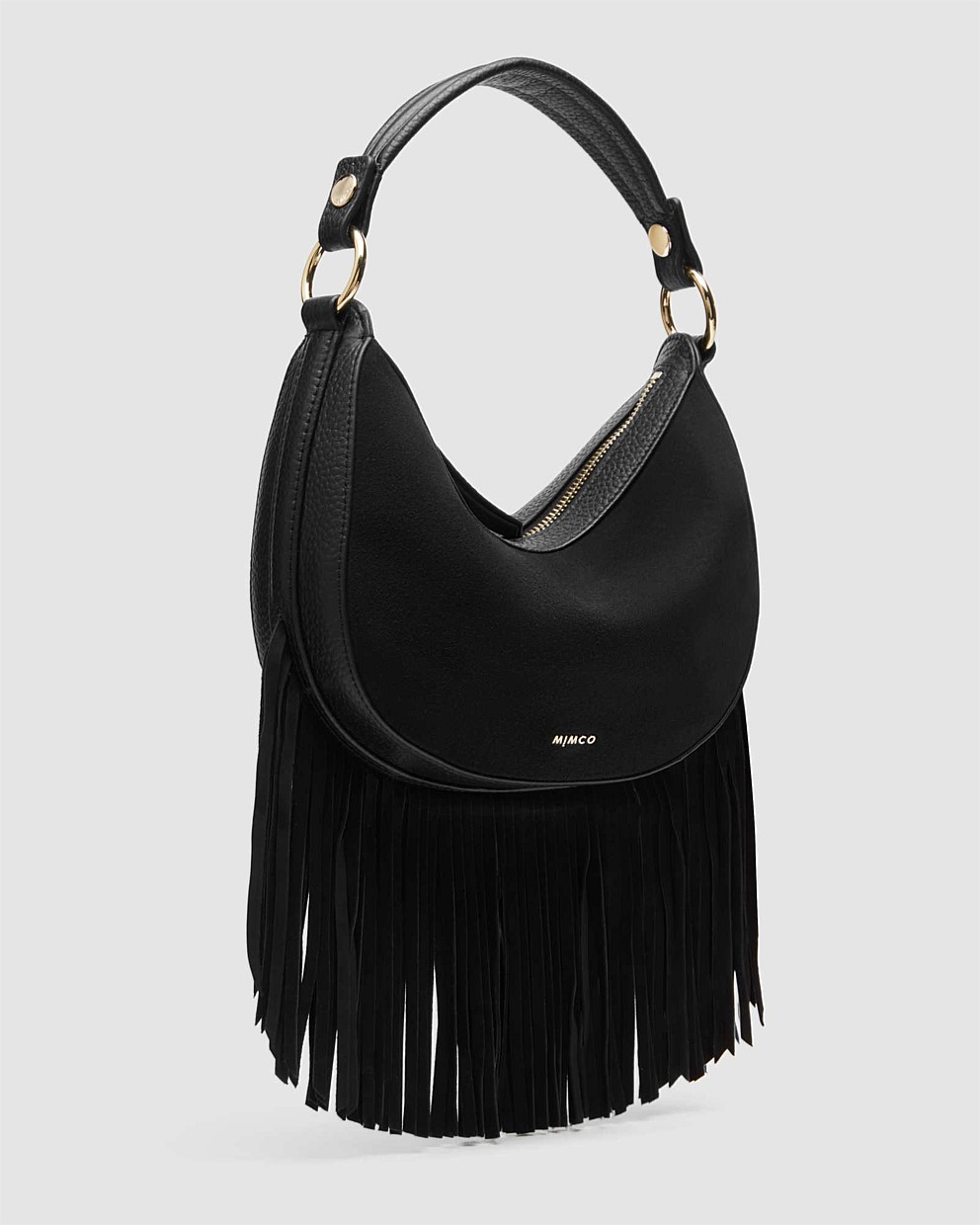 Black Suede Luna Mini Crescent Bag - Crossbody Bags | Mimco