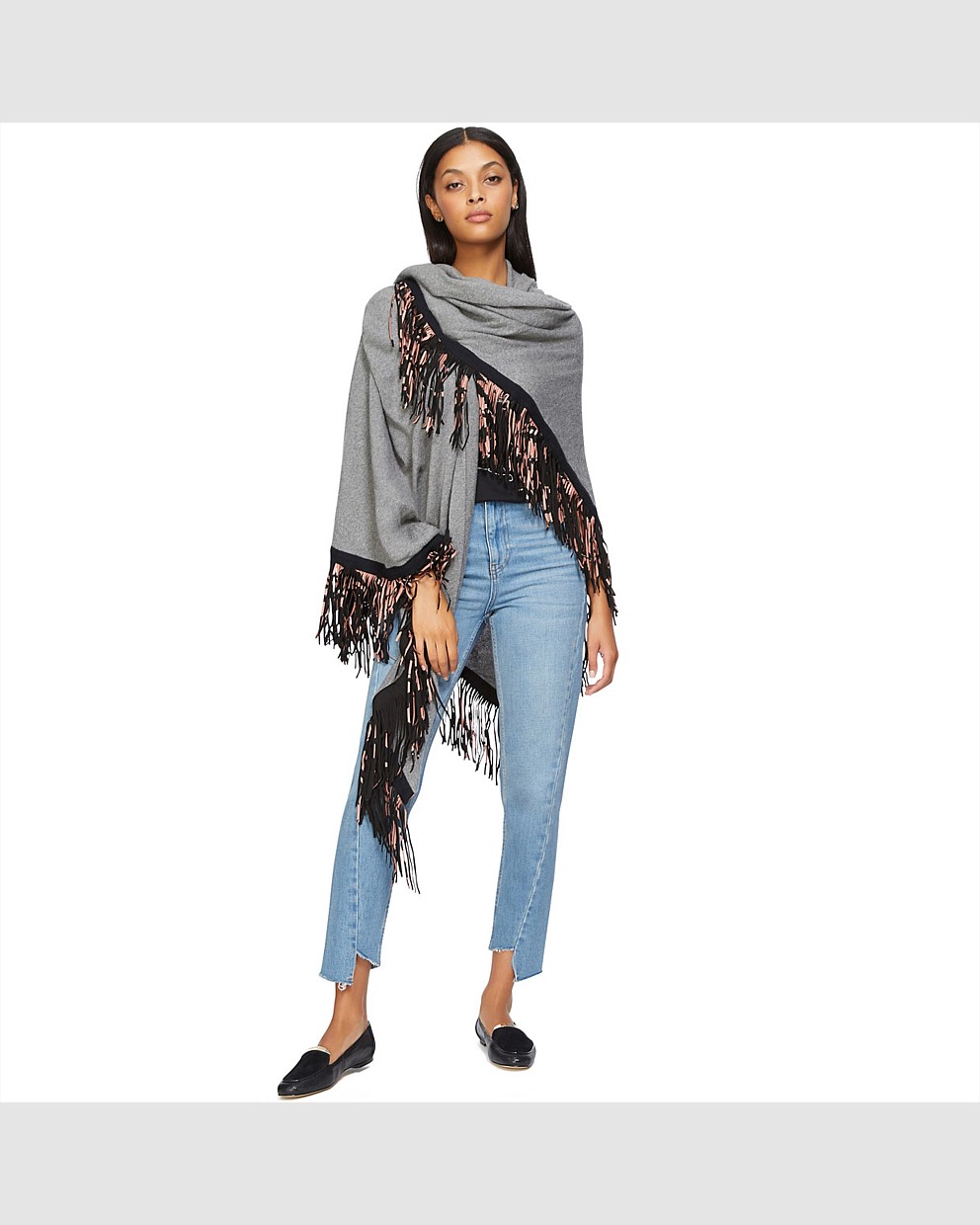 Charcoal Marle FRINGE BENEFIT THROW - Scarves | Mimco