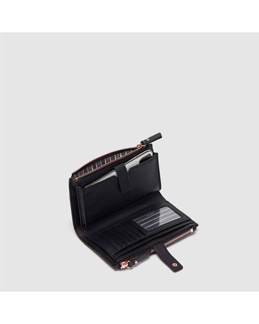 Black Rose Gold mim duo large wallet - Wallets | Mimco