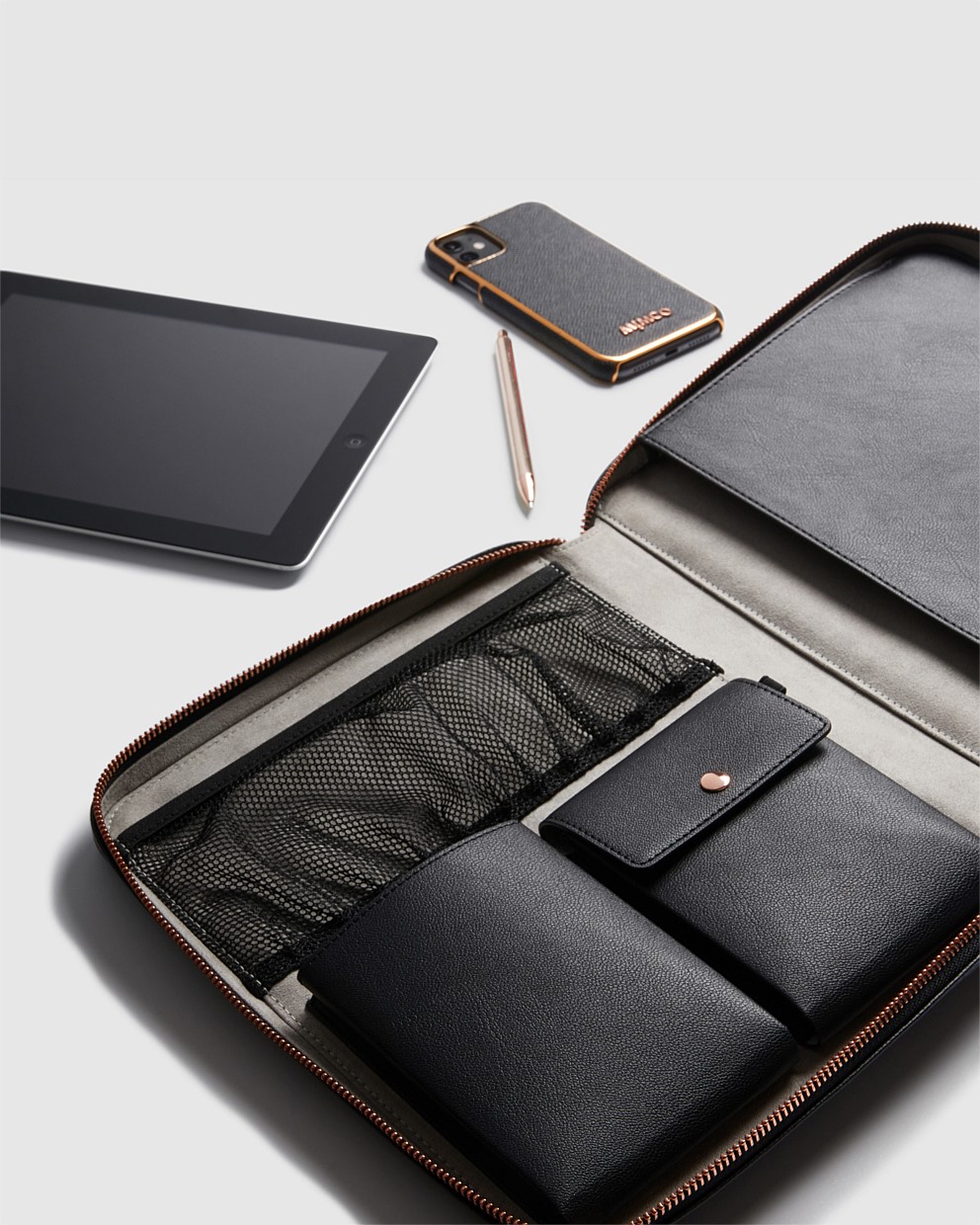 Black Rose Gold classico work case - Accessories | Mimco