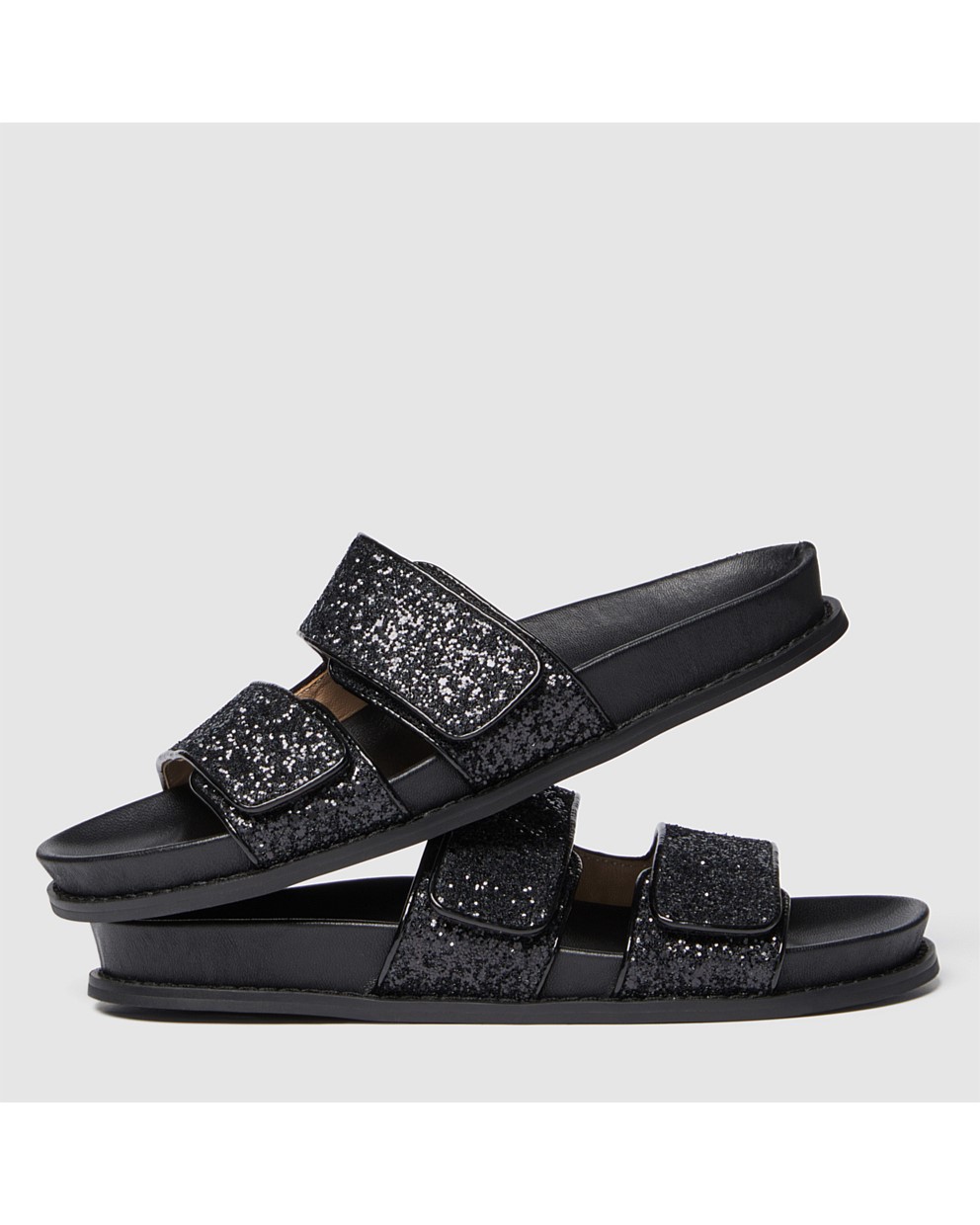 Black Glitter Harmony Slides - Shoes | Mimco
