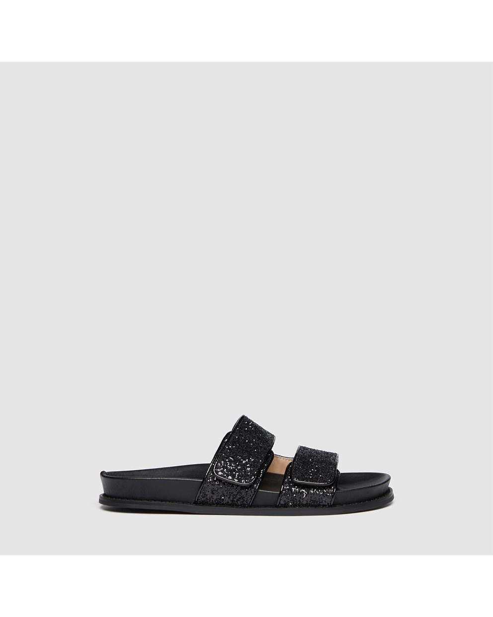 Black Glitter Harmony Slides - Shoes | Mimco