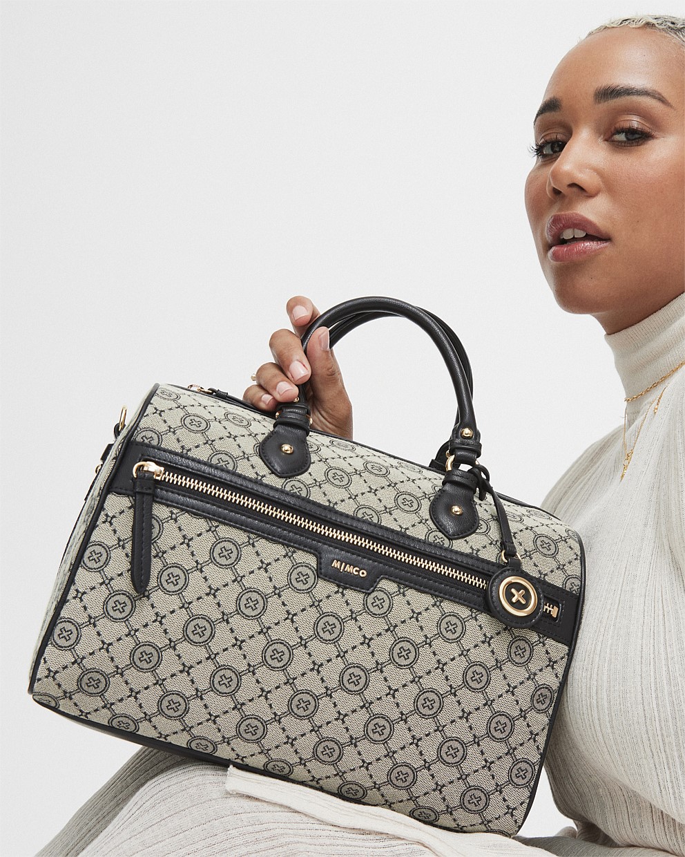 Black Light Gold Mim-Gram Bowler Bag - Crossbody Bags | Mimco