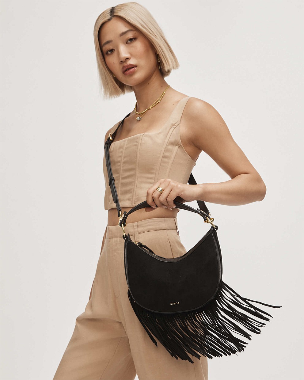 Black Suede Luna Mini Crescent Bag - Crossbody Bags | Mimco