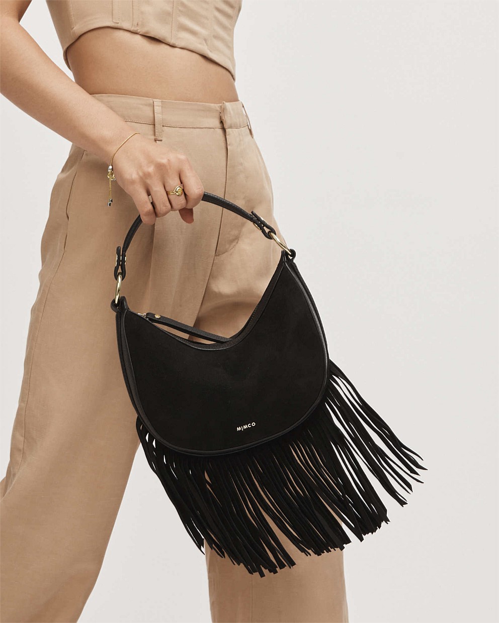 Black Suede Luna Mini Crescent Bag - Crossbody Bags | Mimco